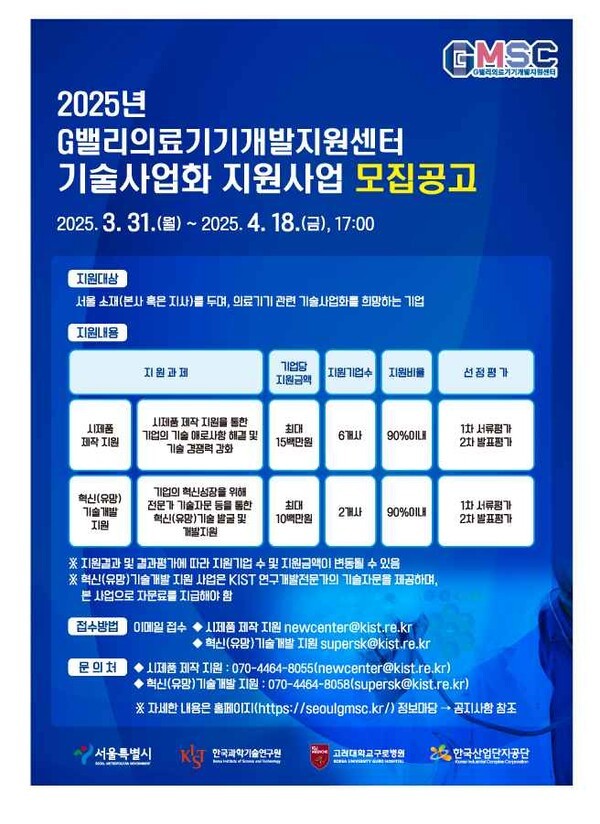 G밸리의료기기개발센터, 기술사업화 지원사업 업체 모집